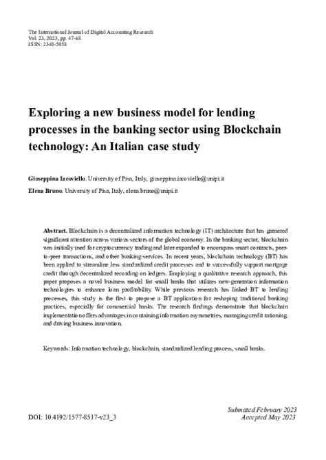 Pdf Exploring A New Business Model For Lending Processes In The Banking Sector Using