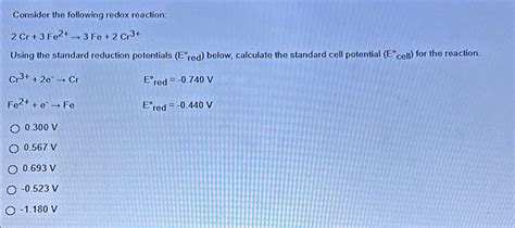 Solved Consider The Following Redox