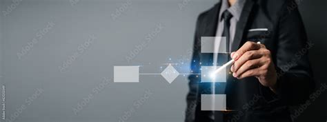 Person With Hologram Flowchart Businessman Designing Flowchart For