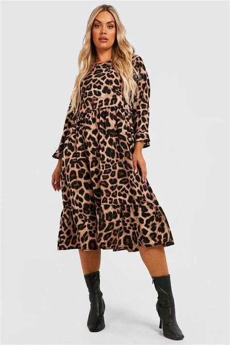 Plus Woven Leopard Midi Smock Dress Boohoo Uk