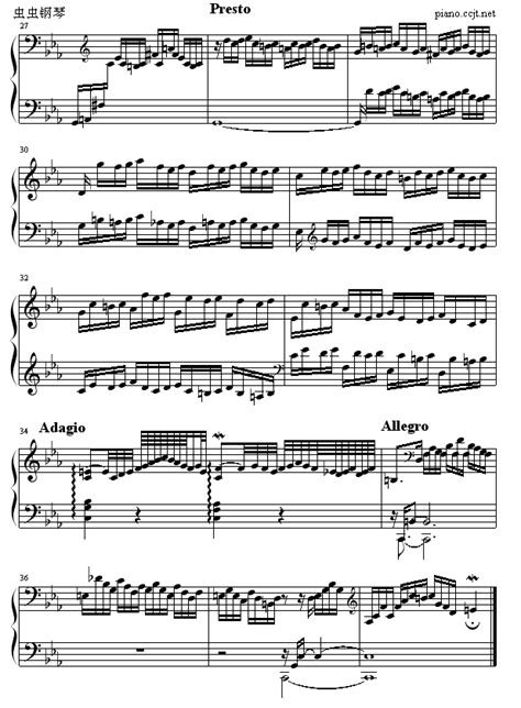 C小调前奏曲 巴赫 Bach 钢琴谱 五线谱