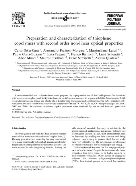 Pdf Preparation And Characterization Of Thiophene Copolymers With