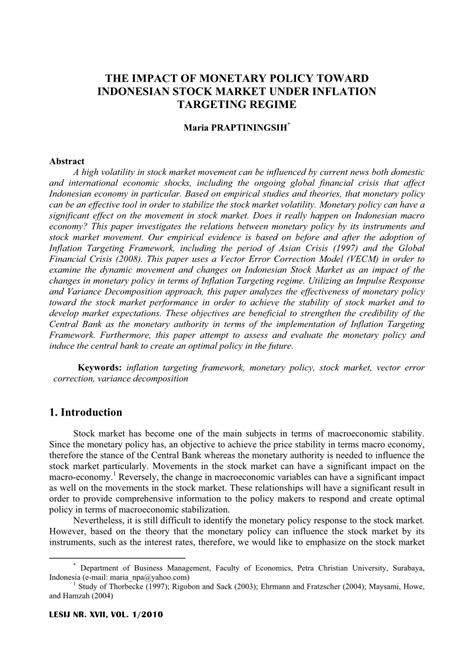 Pdf The Impact Of Monetary Policy Toward Indonesian Stock Market Under Inflation Targeting Regime