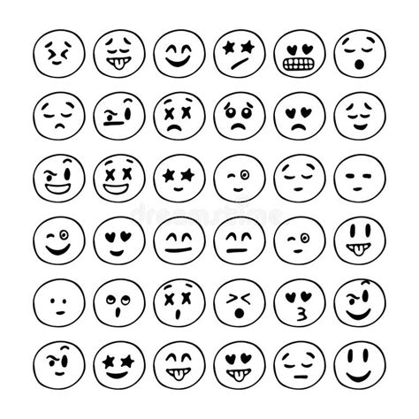 Cute Face Drawing Doodle Character Retro Black And White Animated Face Facial Expression