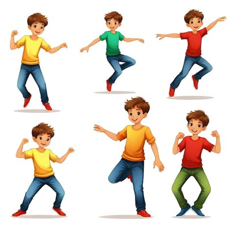 Boy Dancing Vector Set White Background Isolated Premium Ai Generated