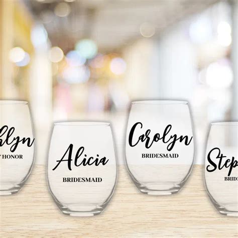 Bridesmaid Proposal Modern Script Simple Stemless Wine Glass Zazzle