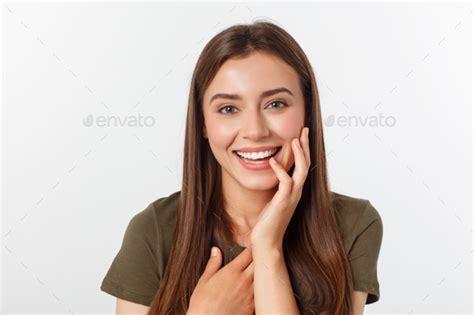 Portrait Joyful Outgoing Woman Likes Laugh Out Loud Not Hiding Emotions