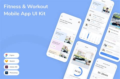 健身和锻炼移动应用app Ui Kit Fig Psd Sketch Xd 云瑞设计