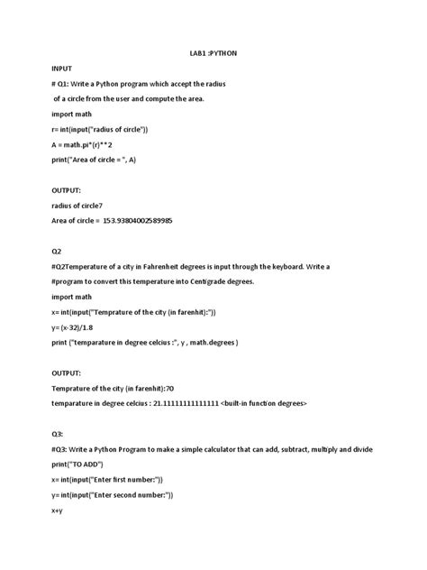 Python Lab1 Pdf Elementary Mathematics Mathematics