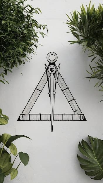 Drawing Figures As Triangle And Compass A Top View On White Wall
