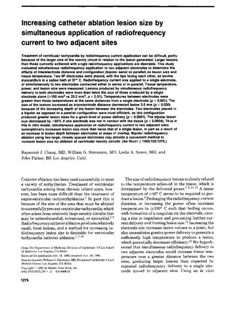 Pdf Increasing Catheter Ablation Lesion Size By Simultaneous Application Of Radiofrequency