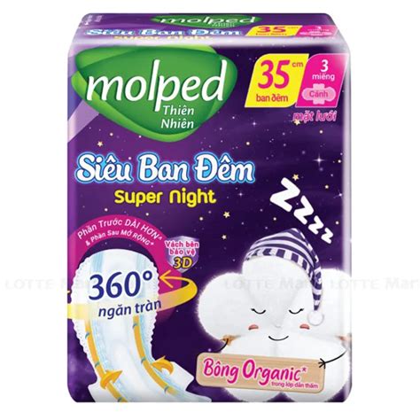 Băng Vệ Sinh Molped Tự Nhiên Siêu Ban Đêm Cánh 35cm 3 Miếng