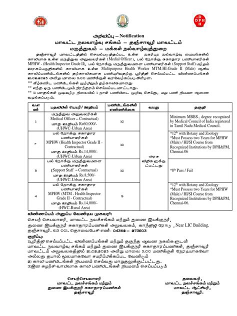 Dhs Tanjavur Official Notification Application Form For Medical Officer
