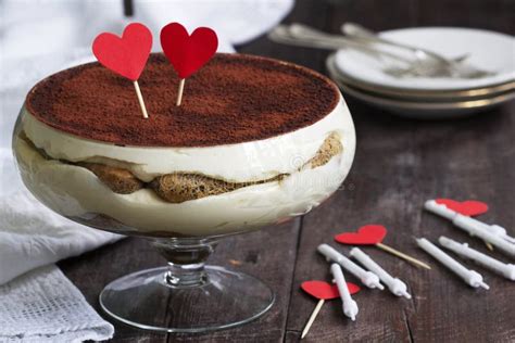 Traditional Italian Dessert Tiramisu Served In A Glass Vase Decorated