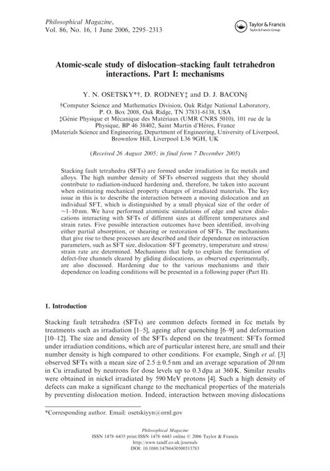 Pdf Atomic Scale Study Of Dislocation Stacking Fault Tetrahedron Pdf Atomic Scale Study Of Dislocation Stacking Fault Tetrahedron