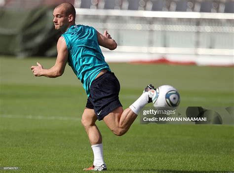 Inter Milans Wesley Sneijder Practices During A Training Session At