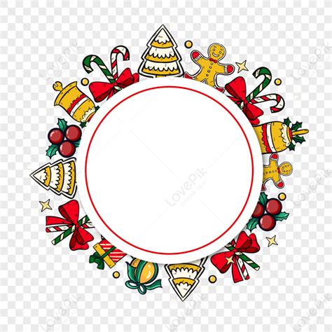 둥근 테두리 일러스트 메리 크리스마스소나무리스트사탕 과자 Png 일러스트 무료 다운로드 Lovepik