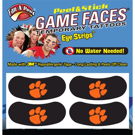 Fan A Peel Clemson Waterless Temporary Tattoos Hypoallergenic Peel