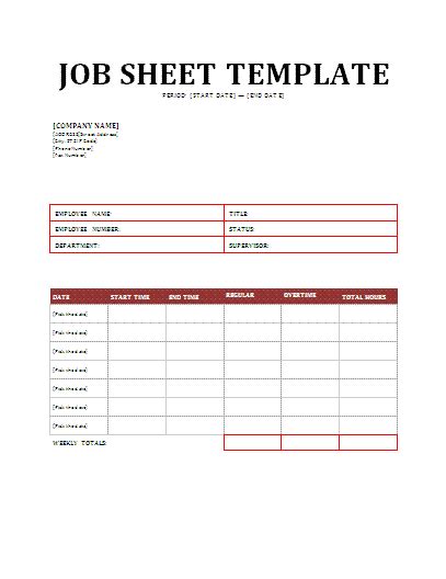Job Sheet Template 18 Printable Word Excel And Pdf Formats Samples
