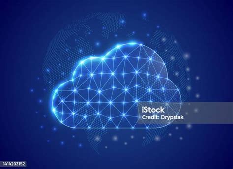 Symbole Cloud 3d Low Poly Avec Fond Bleu De Carte Du Monde Télécharger