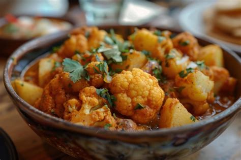 Premium Photo Spicy Cauliflower And Potato Curry Traditional Indian