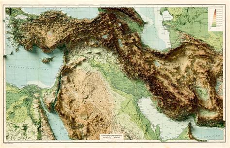 Middle East Map Middle East 2d Relief Map Middle East Etsy