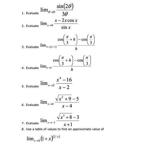 Solved 1 Evaluate Limθ→03θsin2θ 2 Evaluate