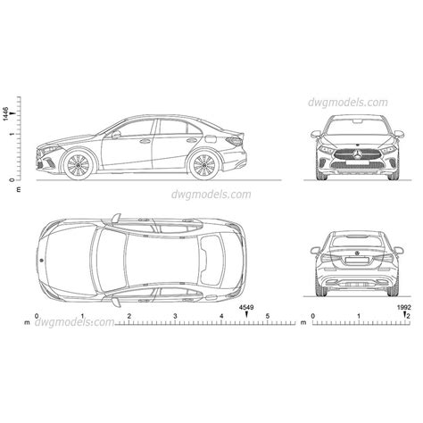 Mercedes Benz A Class Sedan Drawing For 3d Modeling