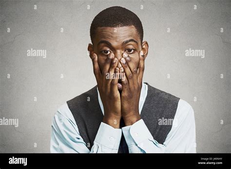 Closeup Portrait Headshot Young Tired Fatigued Business Man Worried Stressed Dragging Face