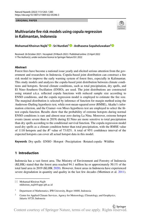 Multivariate Fire Risk Models Using Copula Regression In Kalimantan