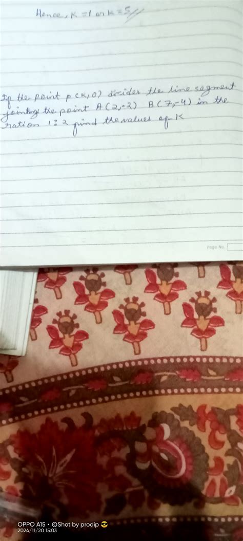 Hence K1 Or K5if The P Point Pk0 Divider The Line Segment Jointi