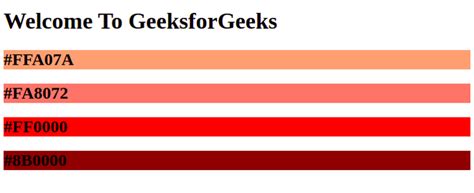 Html Hex Color Codes Geeksforgeeks