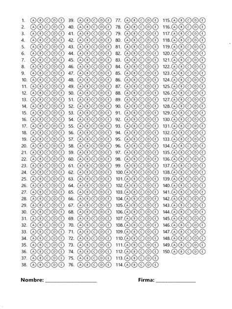 Hoja De Respuestas Para 150 Preguntas Pdf