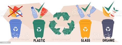 다양한 종류의 쓰레기가 있는 쓰레기통 폐기물 분류 에코 이니셔티브 쓰레기에 대한 스톡 벡터 아트 및 기타 이미지 쓰레기 쓰레기 처리장 집어들기 Istock