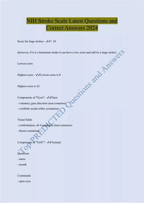 NIH Stroke Scale Latest Questions And Correct Answers NIH Stroke Scale Stuvia US