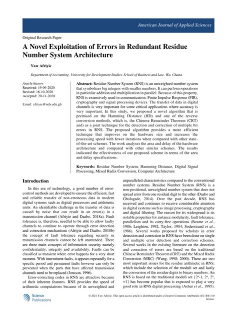 Pdf A Novel Exploitation Of Errors In Redundant Residue Number System Architecture