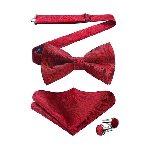 Paisley Pre Tied Bow Tie Pocket Square Cufflinks Red Hisdern