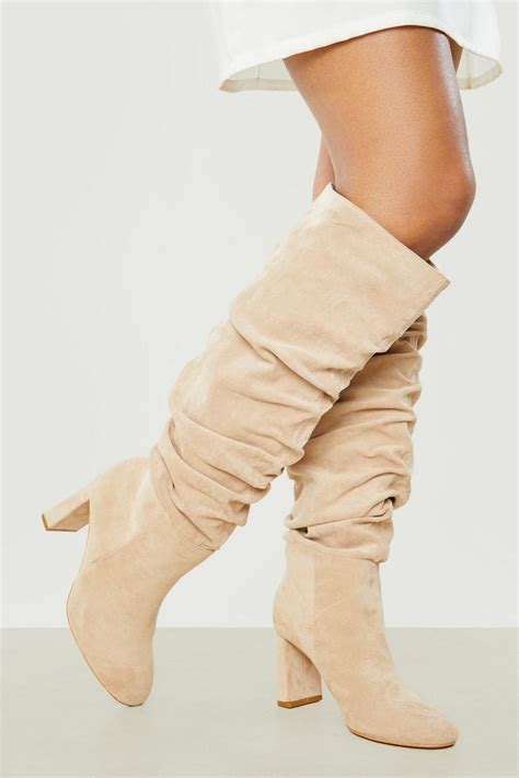 Wide Fit Ruched Detail Block Heel Boots Boohoo Uk