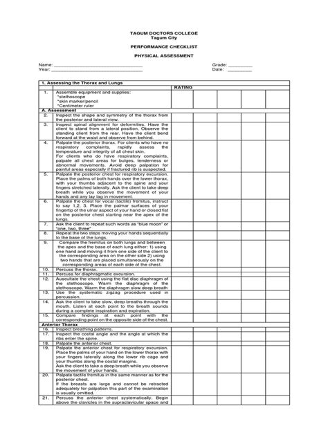 Checklist Thorax And Lungs Pdf Thorax Abdomen