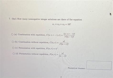 solved 7 8pt how many nonnegative integer solutions are