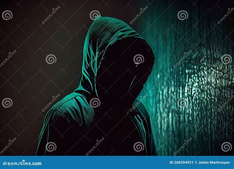Criminal In Hood With Laptop Behind Prison Bars Royalty Free Stock
