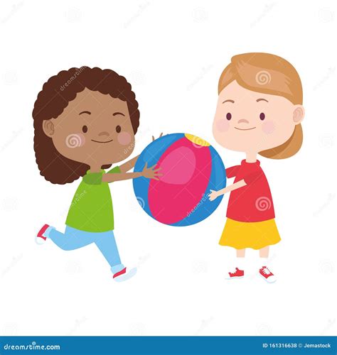 Niñas De Caricatura Jugando Con Una Pelota De Diseño Plano Ilustración