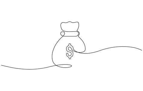 Continuous One Line Drawing Of Dollar Money Bag Design Single Line