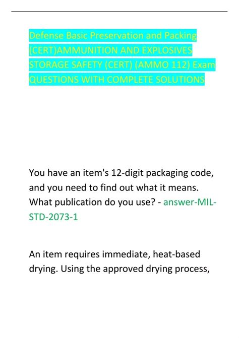Defense Basic Preservation And Packing Cert Ammunition And Explosives Storage Safety Cert
