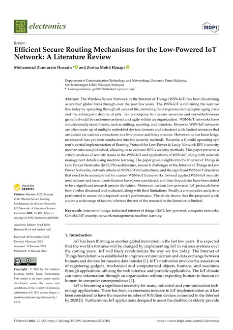 PDF Efficient Secure Routing Mechanisms For The Low Powered IoT Network A Literature Review
