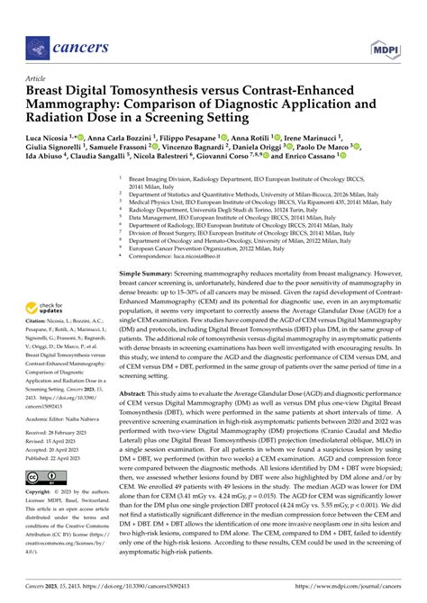 Pdf Breast Digital Tomosynthesis Versus Contrast Enhanced Mammography