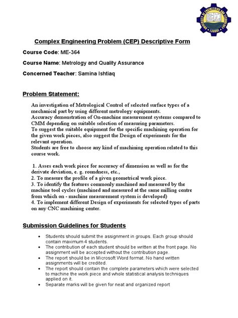 complex engineering problem cep descriptive form pdf machining