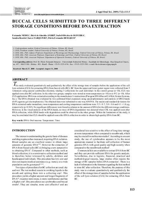 Pdf Buccal Cells Submitted To Three Different Storage Conditions