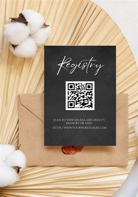 Editable Registry Card With Qr Code Black Invitation Insert