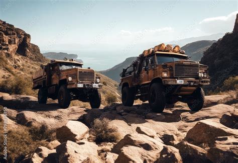 Rugged Big Edge Ledge Trucks Cliff Rocky Truck Rock Offroad Vehicle